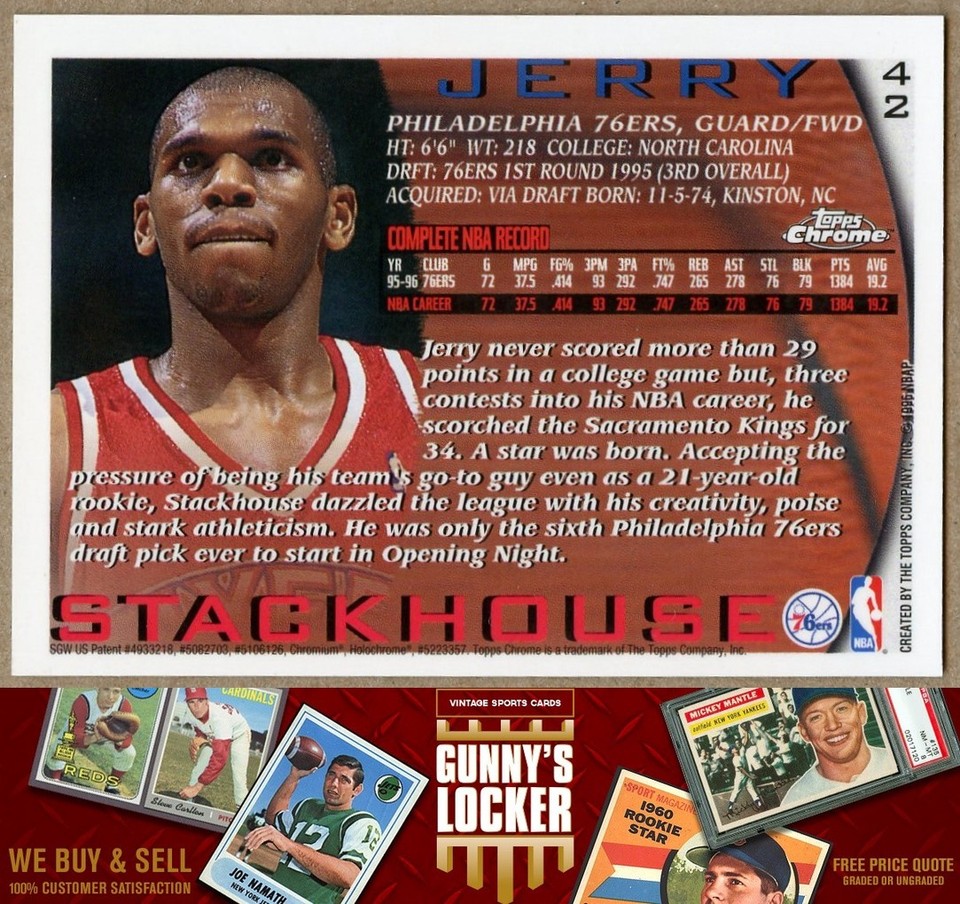 1996-97 Topps Chrome Jerry Stackhouse 42 Philadelphia 76ers | eBay