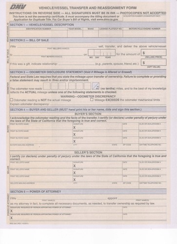 DMV REG 262 Form Pack Of 25 Vehicle / Vessel Transfer and Reassignment ...
