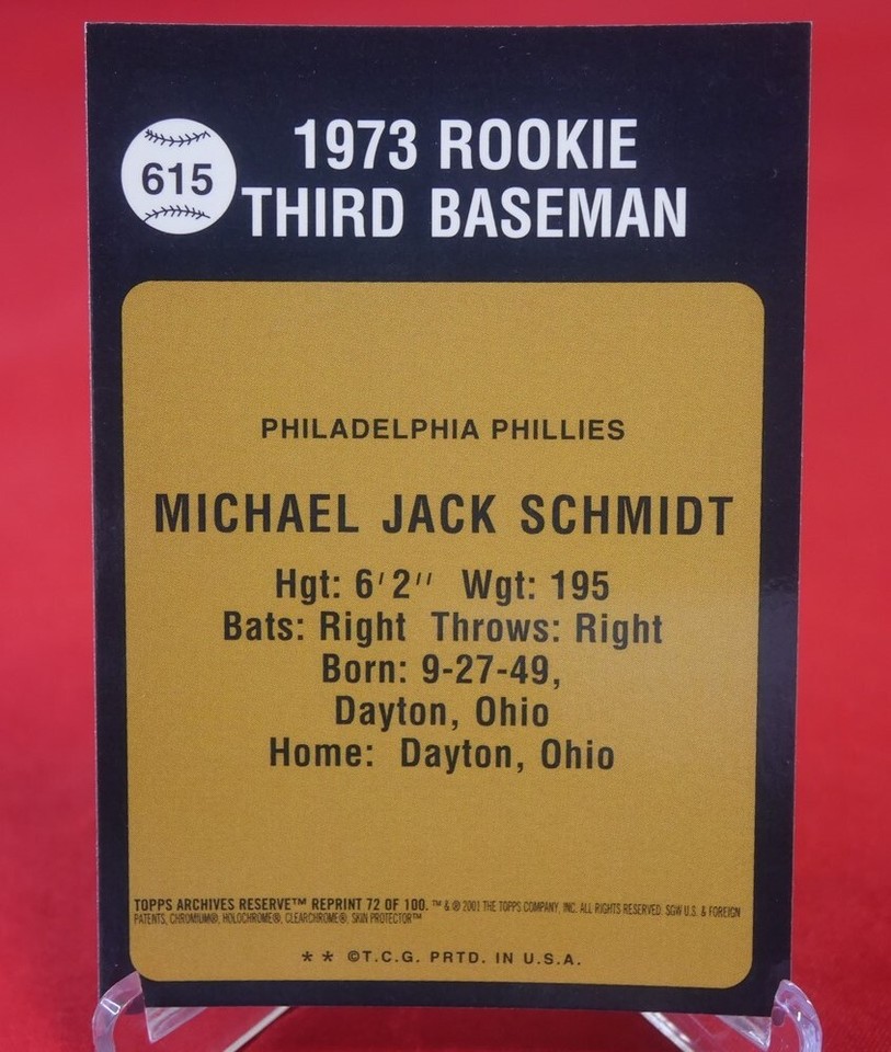 Mike Schmidt Rookie 1973 Reprint 2001 Topps Chrome Archives Reserve #72 ...