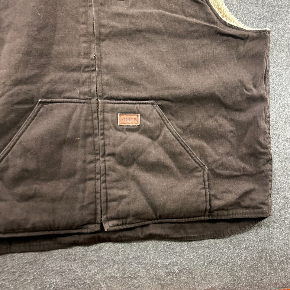 Forge Workwear Vest Mens 2XL XXL Brown Full Zip Sherpa Lined Canvas ...