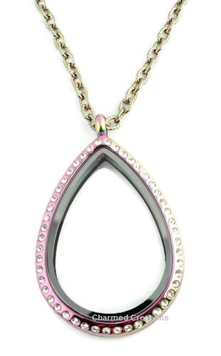 CZ Rainbow Teardrop Stainless Steel Floating Charm Locket & Chain ...