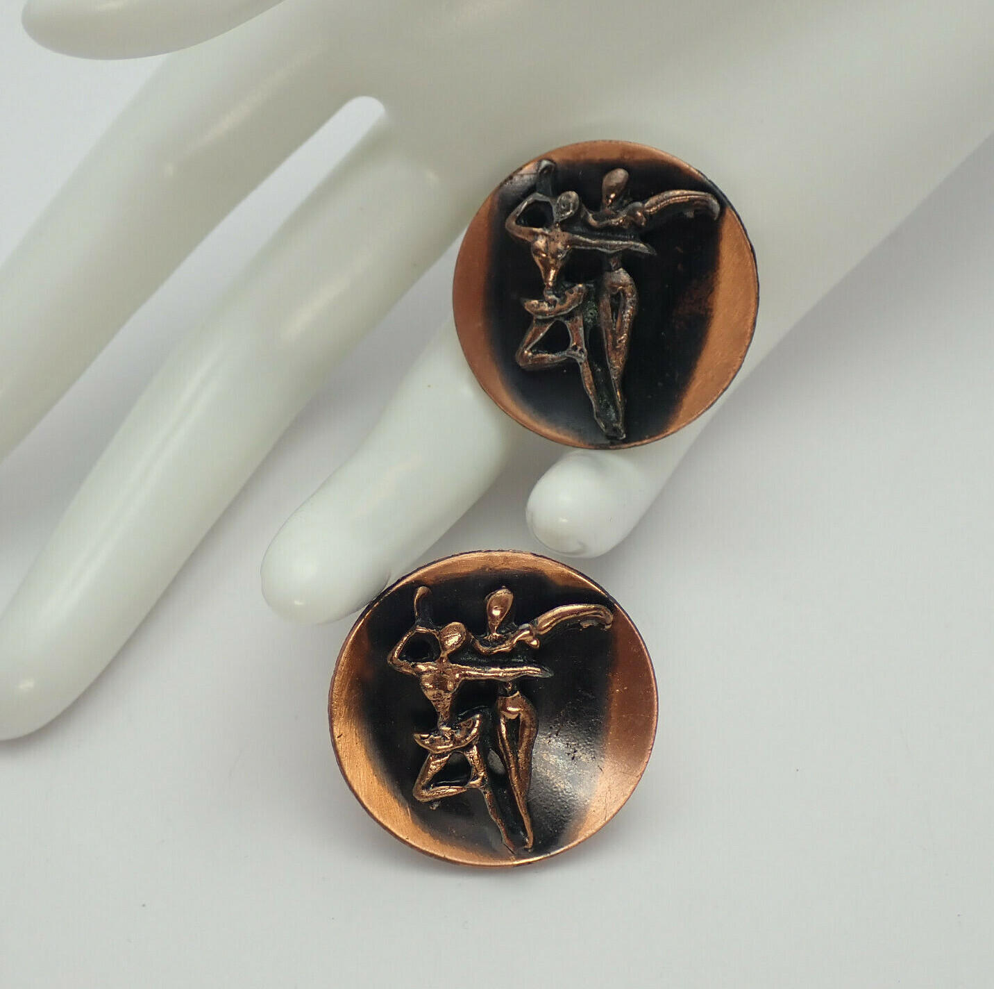 Vintage Copper Ballet Man Woman Dancing Round Clip Ea… - Gem