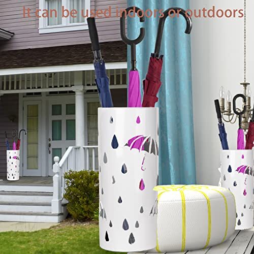 Umbrella Stand Rack For Entryway Freestanding Round Metal Umbrella ...