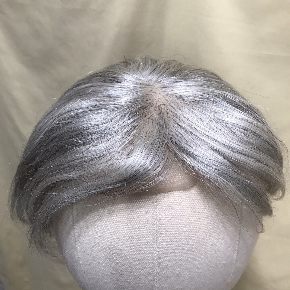 Full Lace Men's Toupee 1B Black Color Real Human Hair Mixed 80% Grey ...