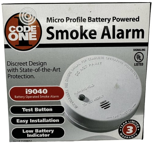 (3x) Code One Micro Profile Battery Powered Smoke Alarm Model i9040 ...