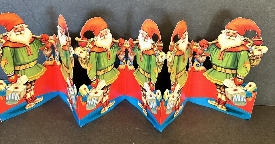 Die Cut Fold Out Garland Swedish Father Christmas Santa Tomte Elf Gifts ...