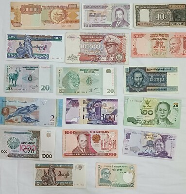 17 Pcs, All Different Unique World Foreign Mixed Banknotes Currency Lot ...