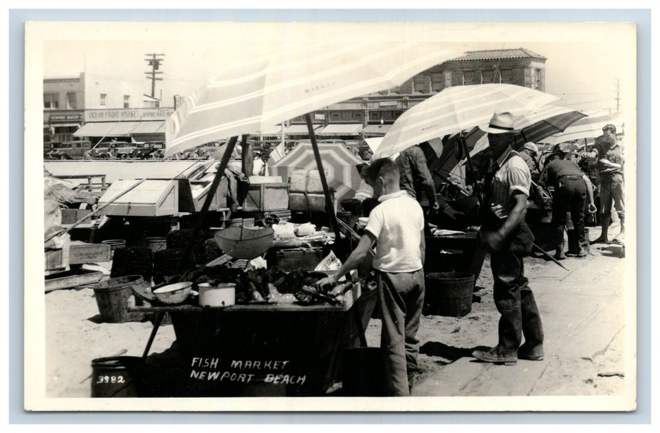 C1940 Dory Fleet Seafood Fish Market Newport Beach Ca California RPPC ...