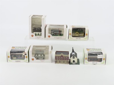 LOT of 8 N Scale Bachmann Buildings: Churches, School, Bank, Houses ...