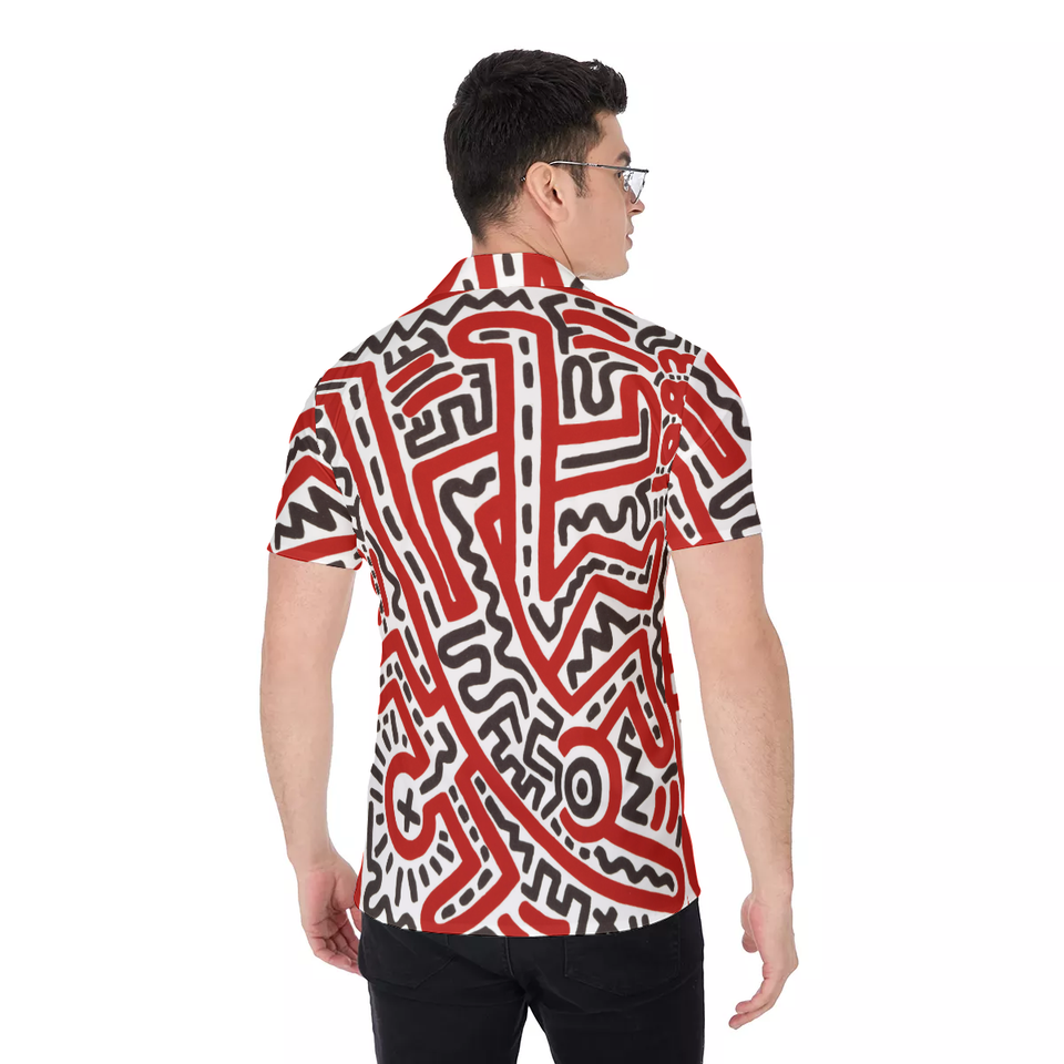 POP ART Haring T-Shirt Mod Patterns Vintage V-Neck Button Down Tee ...