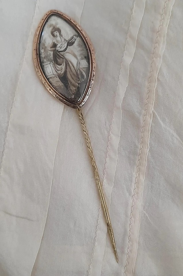 Antique Georgian Sepia Miniature Rose Gold Navette Stick Pin Georgian ...