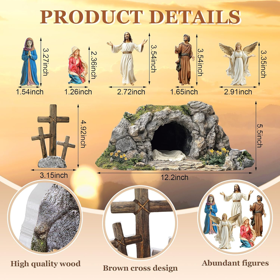 7 Pcs Easter Resurrection Scene Set Religious Wooden Easter Cross ...