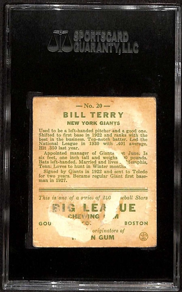 1933 Goudey #20 Bill Terry HOF THROW SGC 10 POOR 1 C97458 | eBay