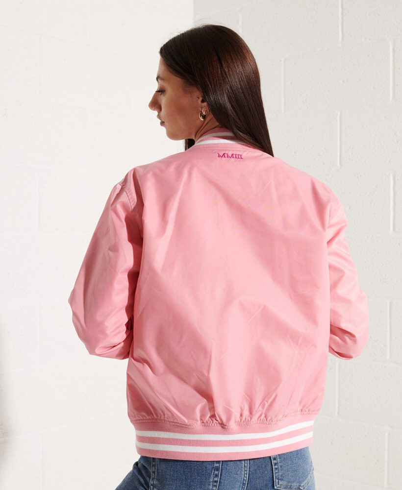 SUPERDRY Montauk Blush Pink Classic Ringer Satin Varsity Baseball ...