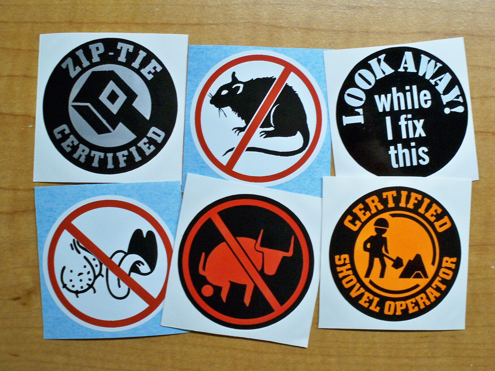 6pk Funny Hard Hat Stickers | Zip Tie No Rats Look Away Bag Lickers ...