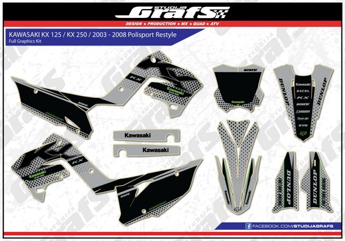 Graphics Kit KAWASAKI KX 125 250 Polisport Restyle 2003 2004 2005 2006 ...