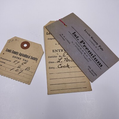 Antique 1917 Lewis County Fair Lowville New York Entry Tags Tickets Lot ...