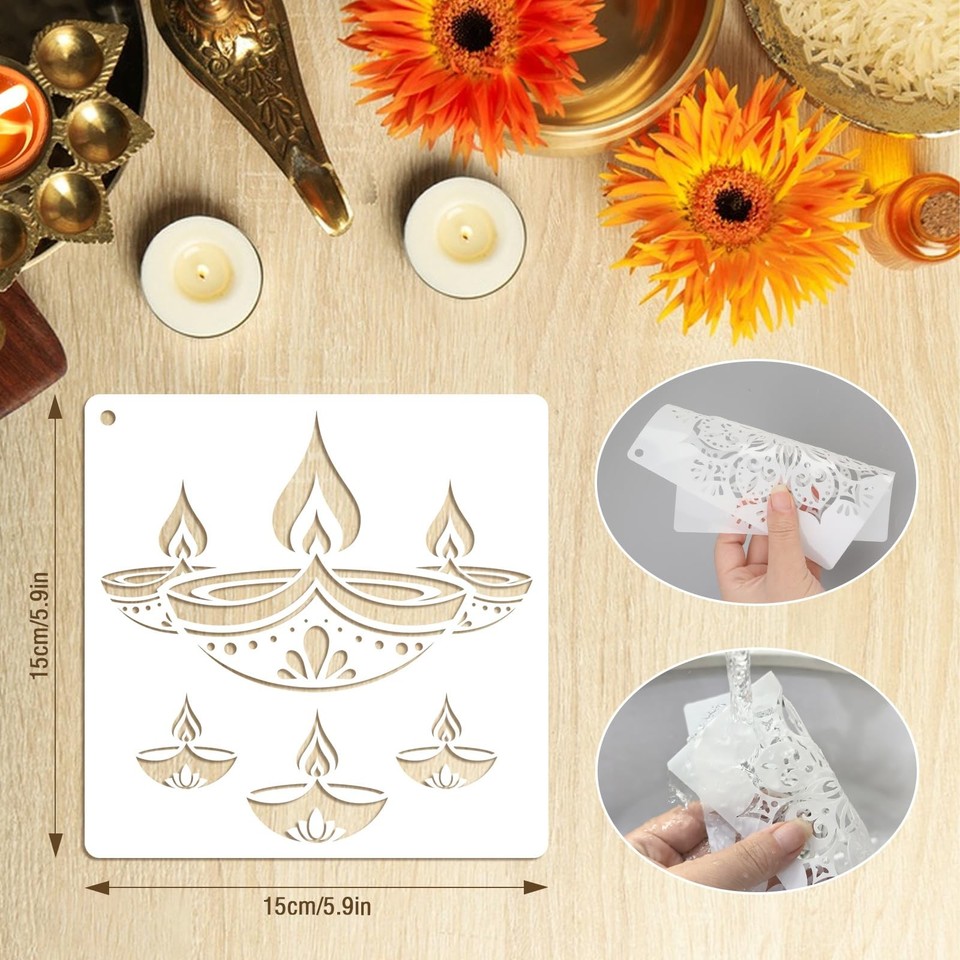 16 PCS Diwali Rangoli Stencils for Painting on Wood Reusable Mandala ...