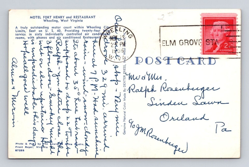 Wheeling WV-West Virginia, Motel Fort Henry, Restaurant, Vintage c1956 ...