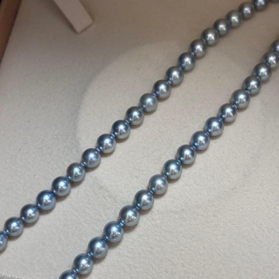 Akoya Pearl Necklace Strong Luster Silver Blue Grey 7.0-7.5mm From ...