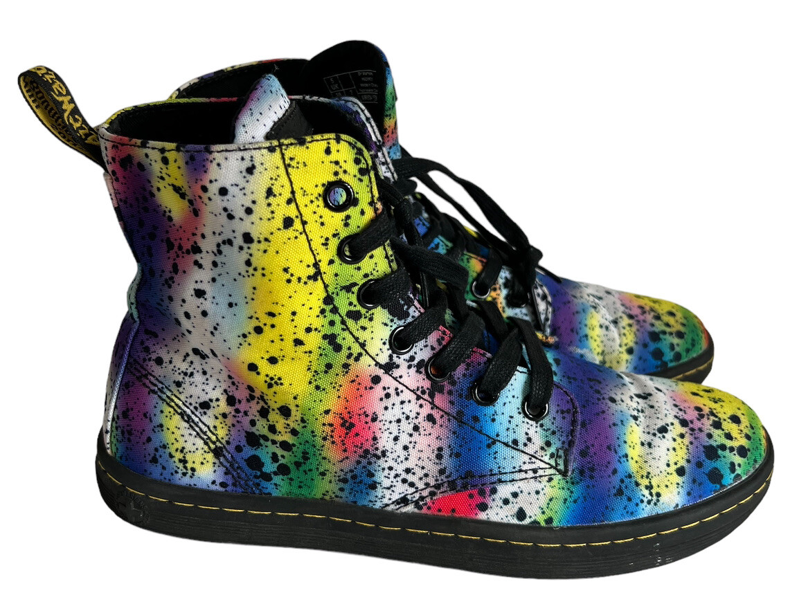 Dr Martins Hackney Paint Splatter Graffiti Combat Boo… - Gem