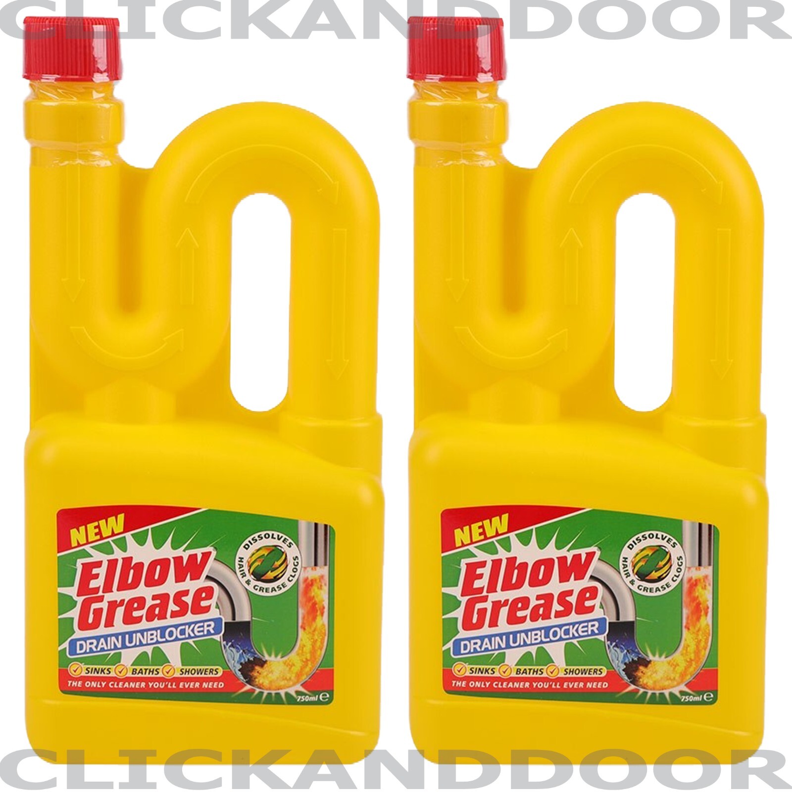 2 X Elbow Grease Drain Unblocker Sink Bath Shower Dissolves Hair Grease ...