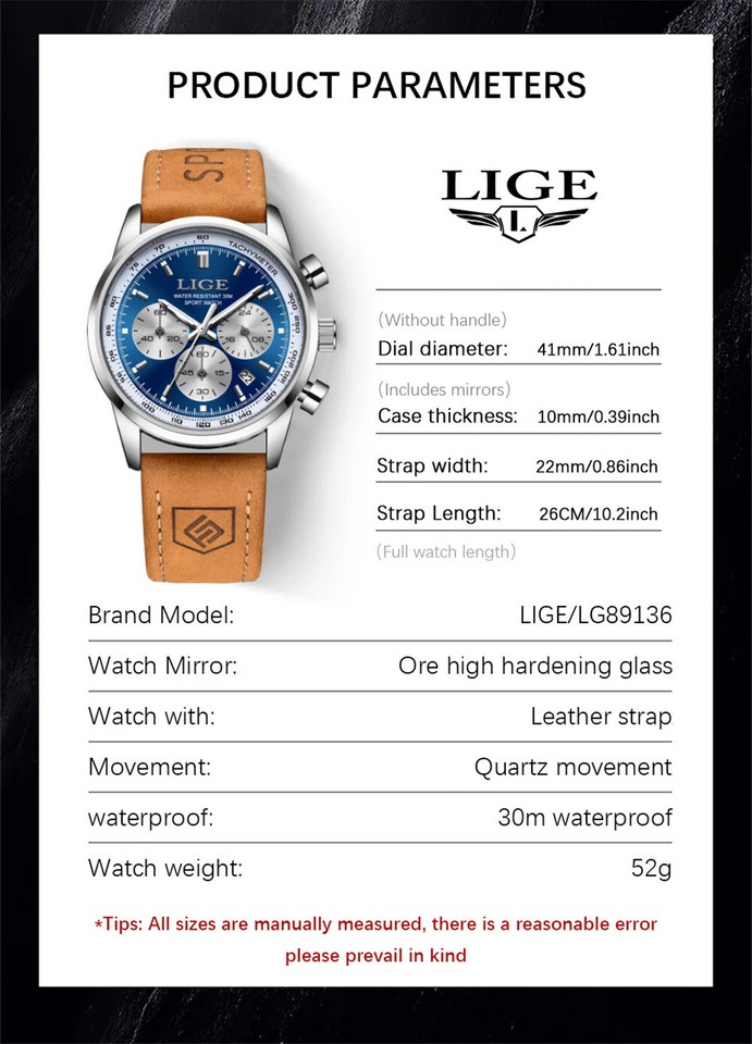 LIGE Men Watch Top Brand Luxury Military Leather Wristwatch Male Quartz ...