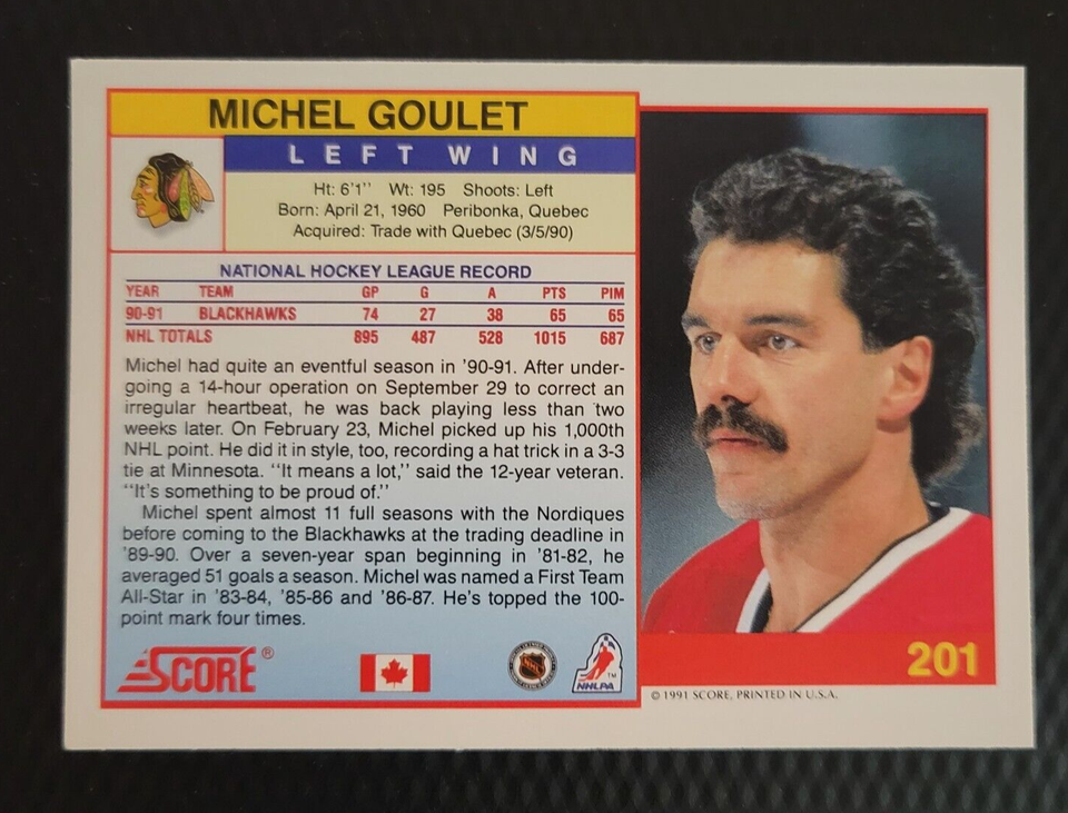 1991-92 Score Canadian MICHEL GOULET Chicago Blackhawks HOF Hockey NHL ...