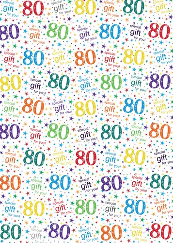 2 Sheets 80th Birthday Wrapping Paper 80 Giftwrap Unisex Multi White ...