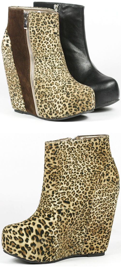 GLAZE Leopard Cheetah Animal Print Suede Zip Platform Wedge Ankle ...