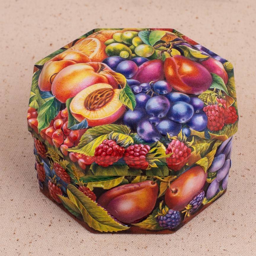 English Candy Tin Box Octagonal Colorful Fruit Embossed | eBay
