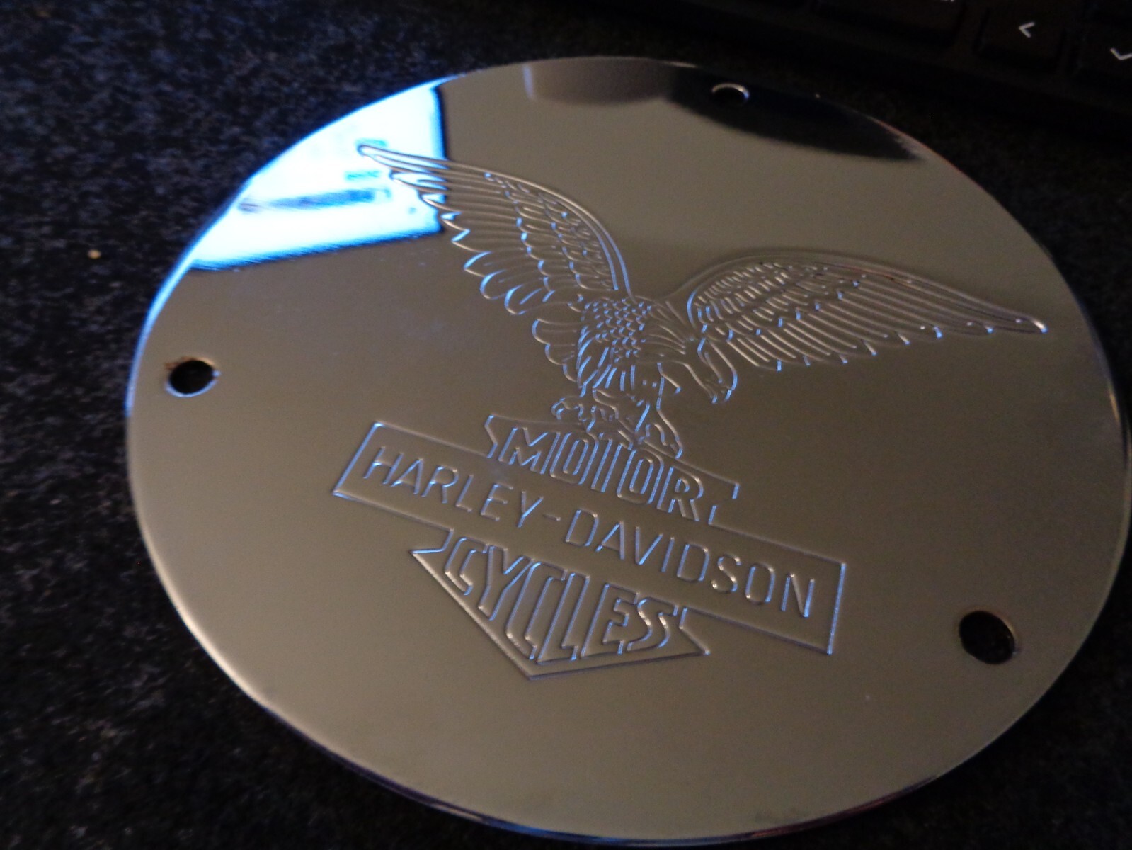 HARLEY DAVIDSON VINTAGE DERBY COVER ENGRAVED EAGLE CHROME 3 HOLE COVER ...