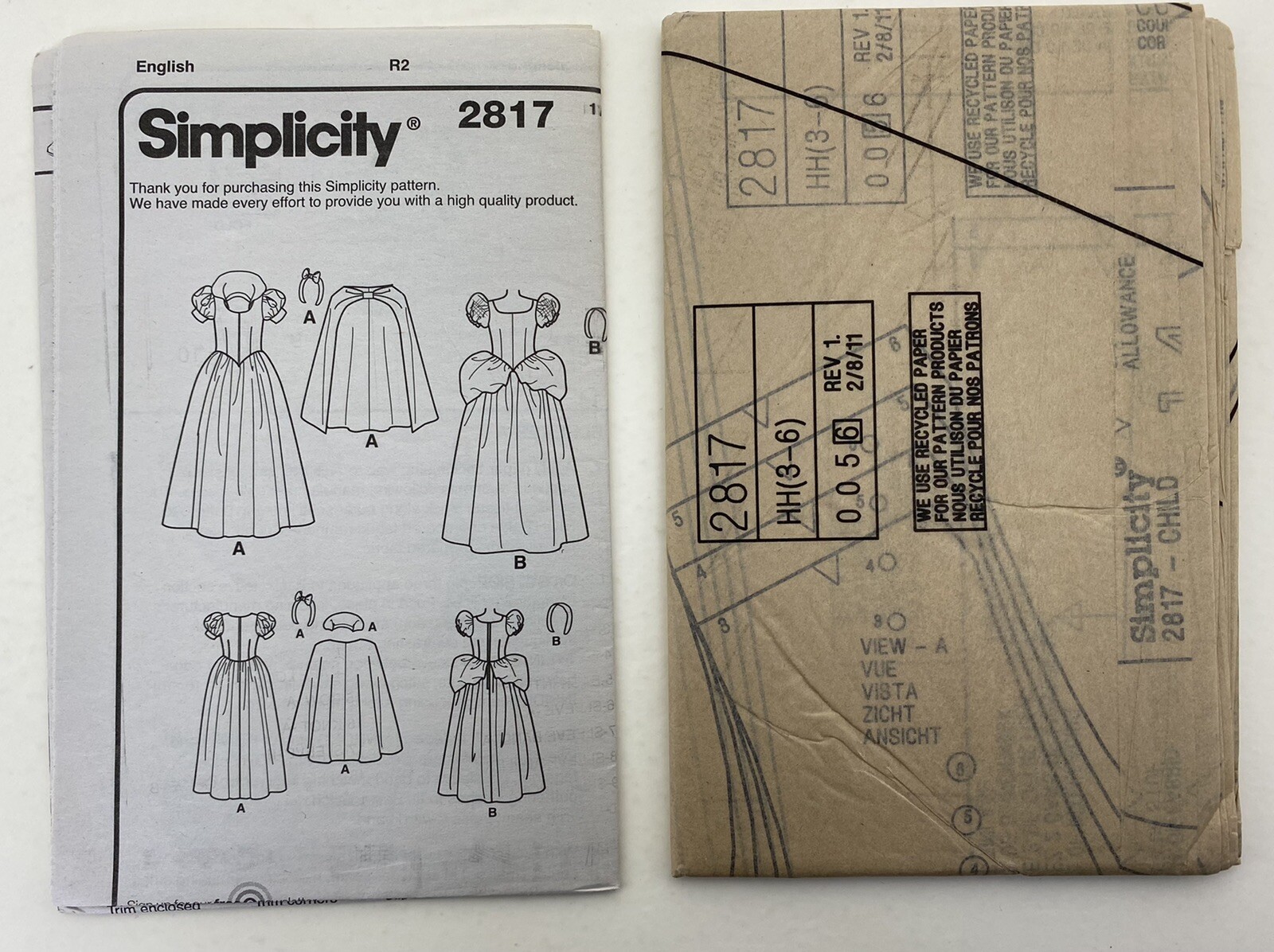 Simplicity 2817 DISNEY Princess Snow White & Cinderella Costumes Sz 3-6 ...