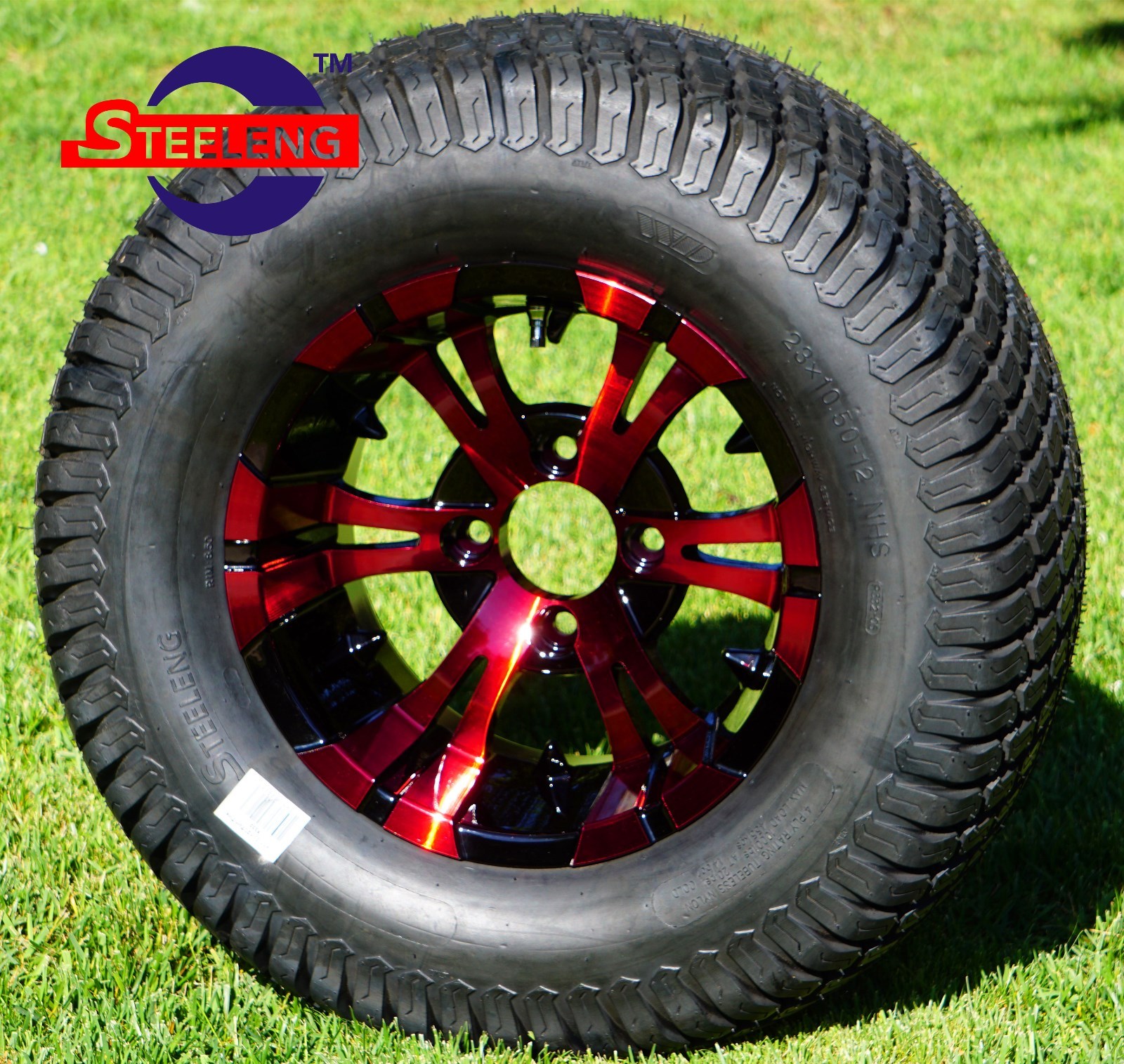 GOLF CART 12" RED-BLK VAMPIRE WHEELS and 23"x10.5"-12" TURF/STREET ...