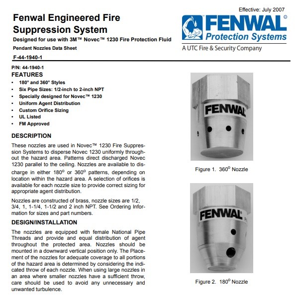Kidde Fenwal Nozzles 1"1/2 Brass Novec 360 G. 45-194727-200 for sale ...