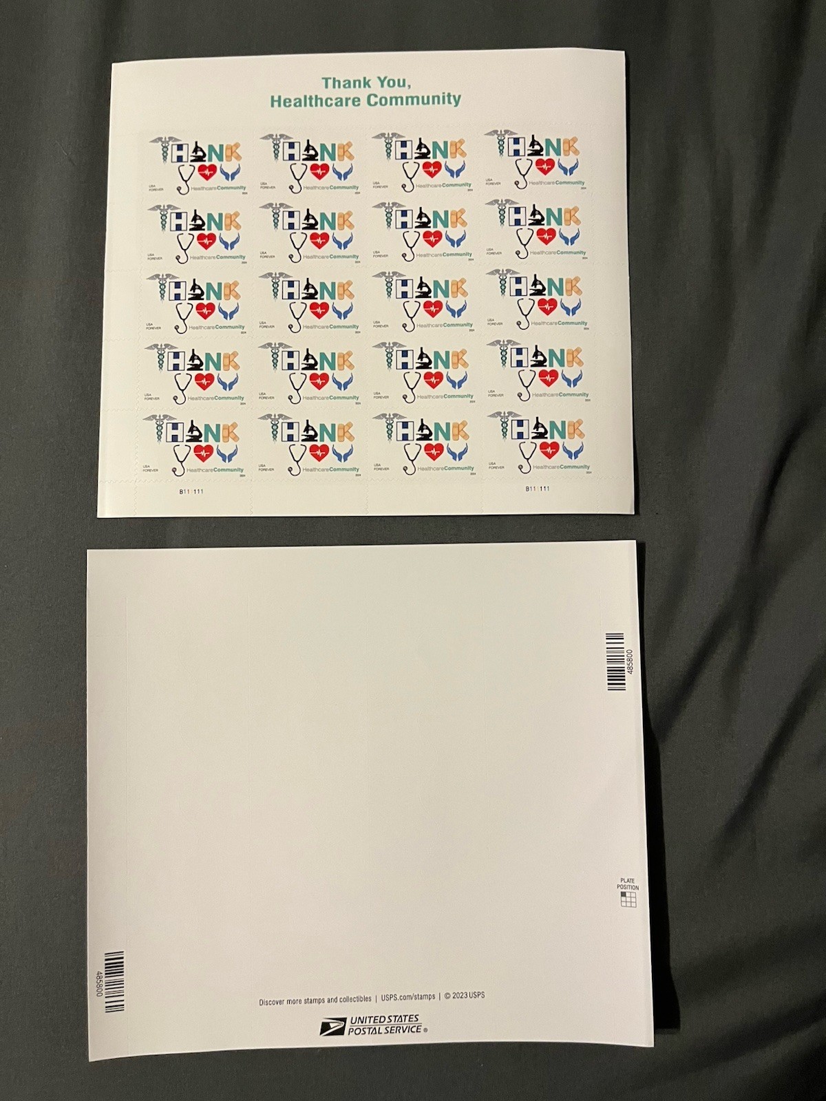 USPS U.S. Forever Stamps 20-Pack 1 Sheet Thank You Healthcare Community ...