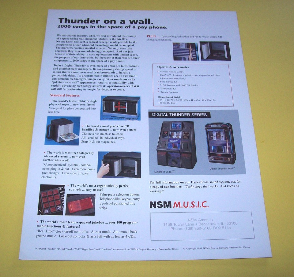 DIGITAL THUNDER WALL By NSM 1995 ORIGINAL NOS JUKEBOX PHONOGRAPH FLYER ...