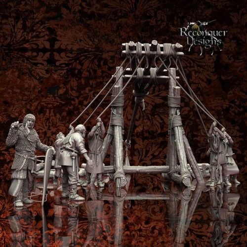 Reconquer Designs Miniatures Medieval Traction Trebuchet & Crew Siege ...