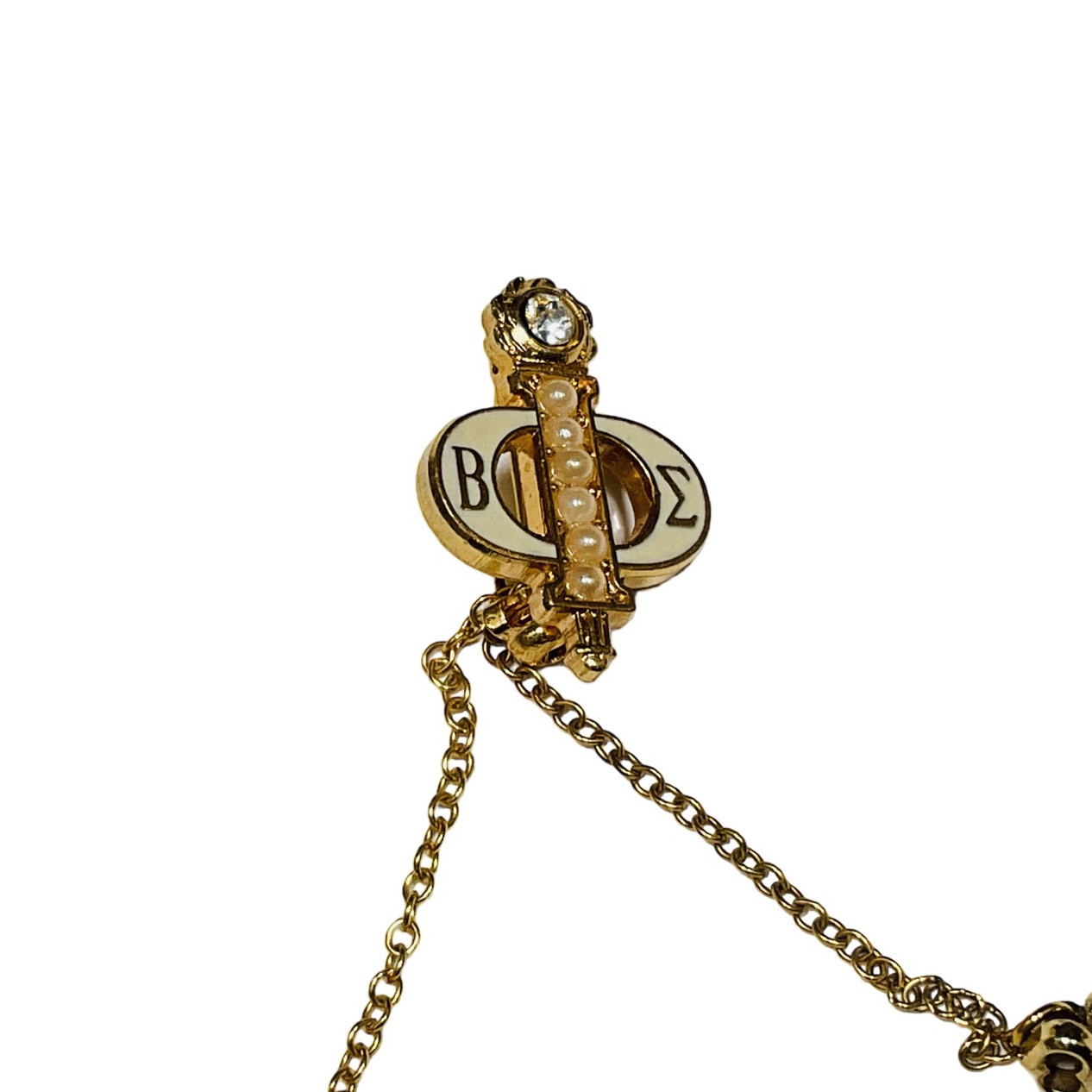 Vintage Beta Sigma Phi Pin Gavel Dangles Rhinestones Faux Seed Pearls ...