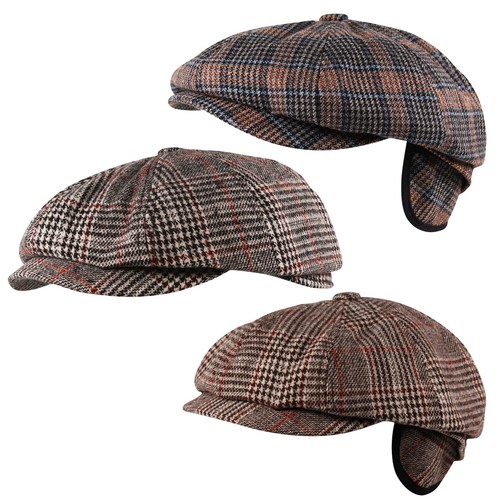 ITZU Baker Boy Fold Concealable Ear-flap Peaky Cabbie 8 Panel Flat Cap ...