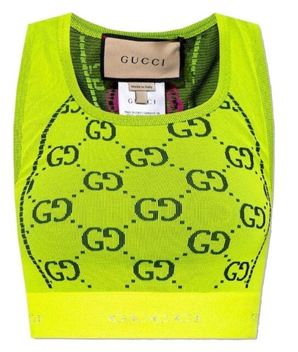 NEW GUCCI LOVE PARADE NEON GG EMBOSSED STRETCHY SPORTS LOGO CROP TOP ...