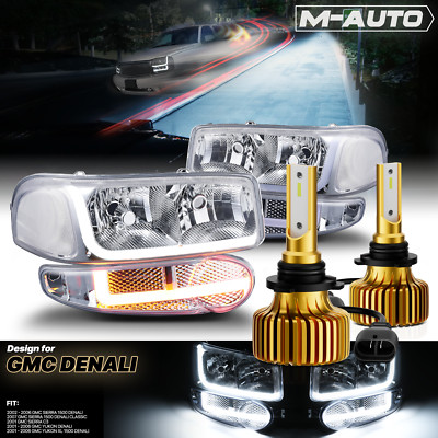 [LED SWITCHBACK LIGHT BAR] 4PC Headlight+6500K Bulb for 2001-2006 Yukon ...