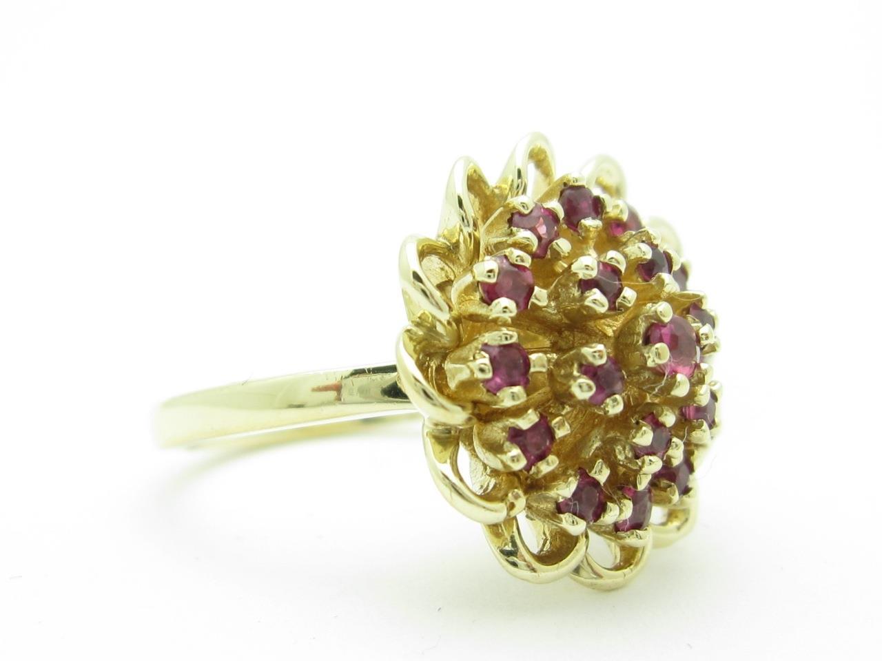14k Solid Yellow Gold Genuine Ruby Estate Vintage Flower Design Ring ...