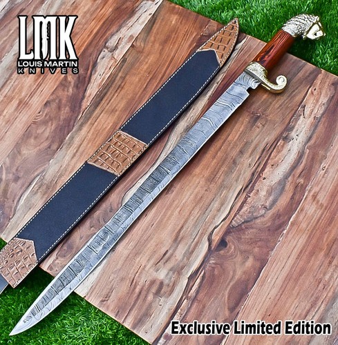 LMK Custom Hand Forged Twist Damascus Sword Hard Wood Outdoor Gift ...