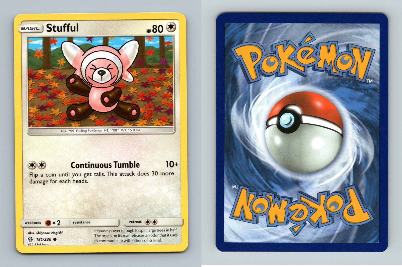 Stufful #181/236 Sun & Moon Cosmic Eclipse Common Pokemon 2019 TCG Card ...