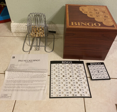 Deluxe Cage Bingo Game Set w/Game Cards Markers Wooden Balls & Box | eBay
