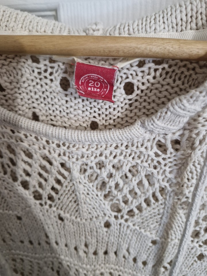 FALMER HERITAGE CREAM HOODED JUMPER KNITWEAR SWEATER SZ 20 LONG LENGTH ...