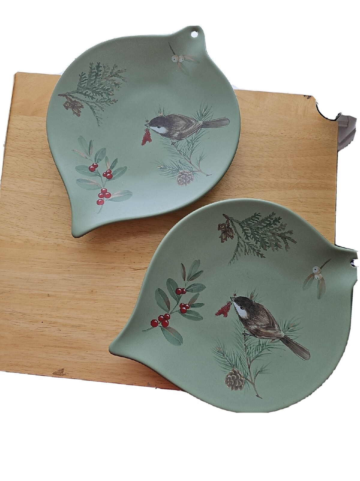 Set of 2 Pfaltzgraff Winterwood Green Chickadee Cookie Plates 10 1/4"× ...