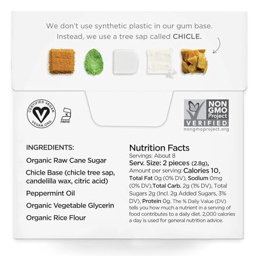 | Peppermint | Plant- Based Chewing Gum | Pack of Six 90 Pieces Total ...