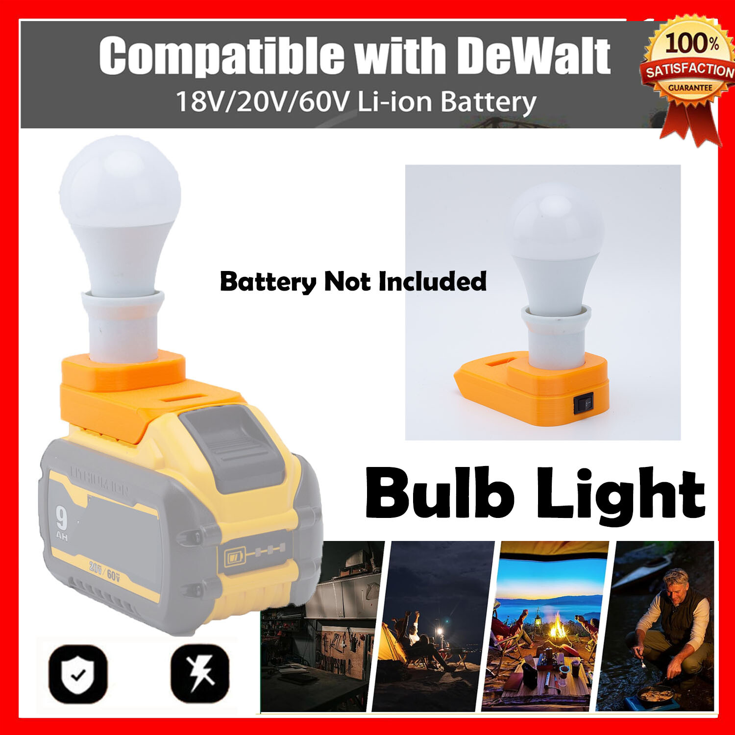LED Work Light For Dewalt 18V 20V 60V Lithium Battery Portable E27 Bulb ...